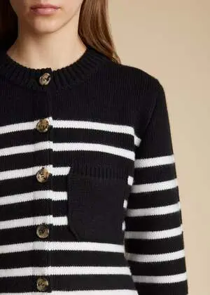 Khaite The Suzette Cardigan - Black / White Stripe | Editorialist